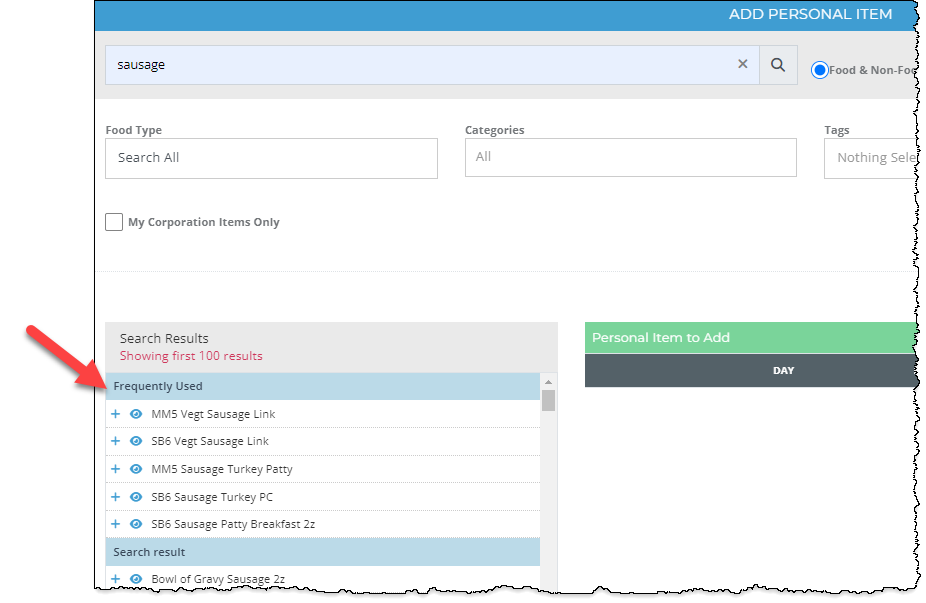 Opening a Personal Menu and Working in the Personal Menu Screen – MealSuite