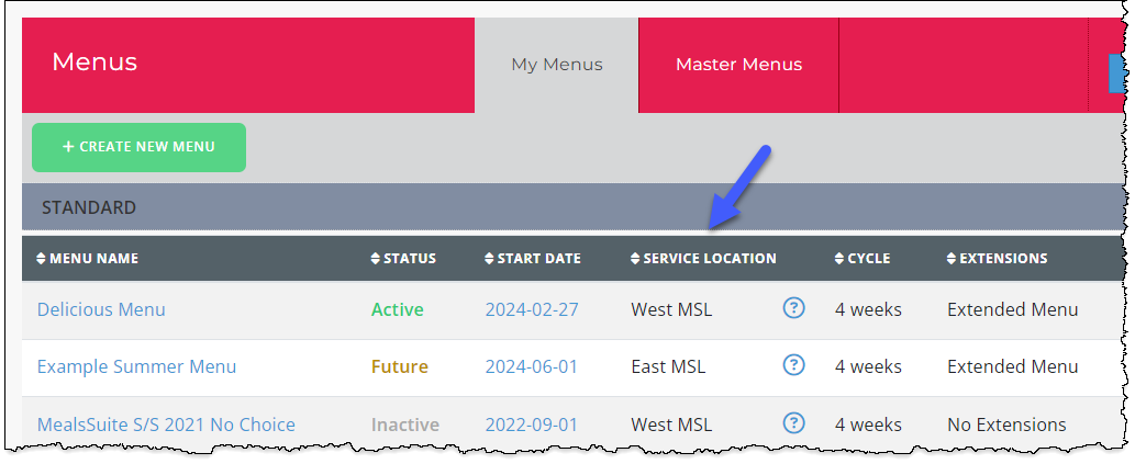 Seeing the Menu Service Location (MSL) a Menu is Assigned To – MealSuite