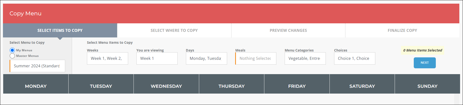 Copying Menu Items to Another Menu – MealSuite