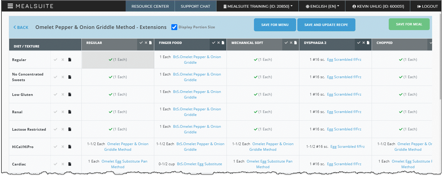 Working in a Menu Item Extension Grid – MealSuite