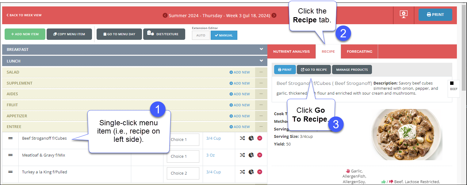 Opening a Recipe – MealSuite