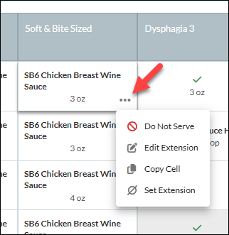 Working in a Menu Item Extension Grid – MealSuite