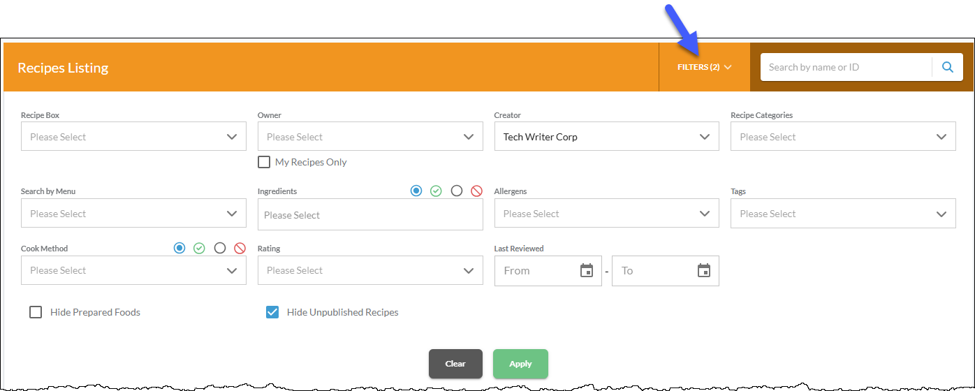 Opening and Customizing Your Recipe List (via the Recipes Listing ...