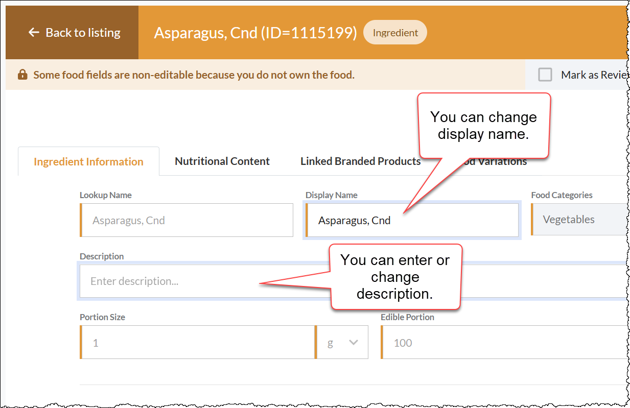 Working with Food Items (i.e., Ingredients and Prepared Foods) – MealSuite