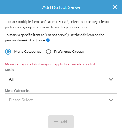 Adding a "Do Not Serve" Customization to the Diet Intervention – MealSuite
