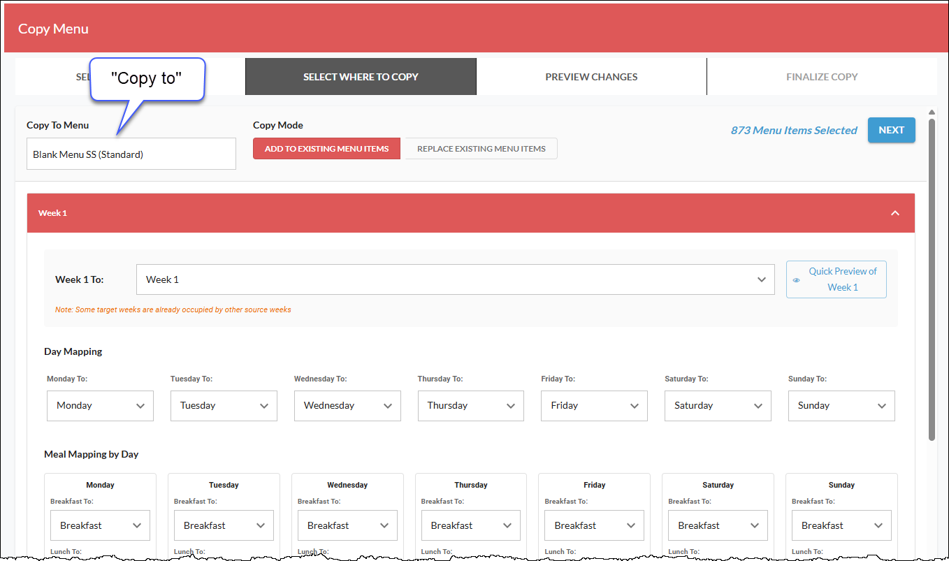 Copying Menu Items to Another Menu – MealSuite