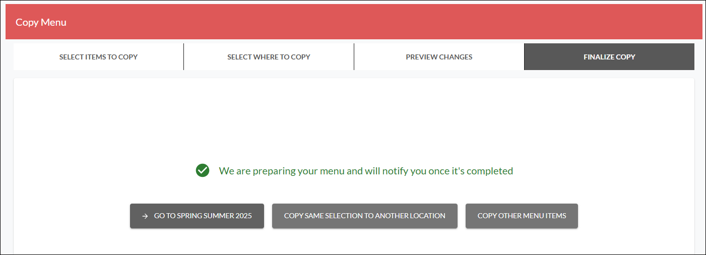 Copying Menu Items to Another Menu – MealSuite