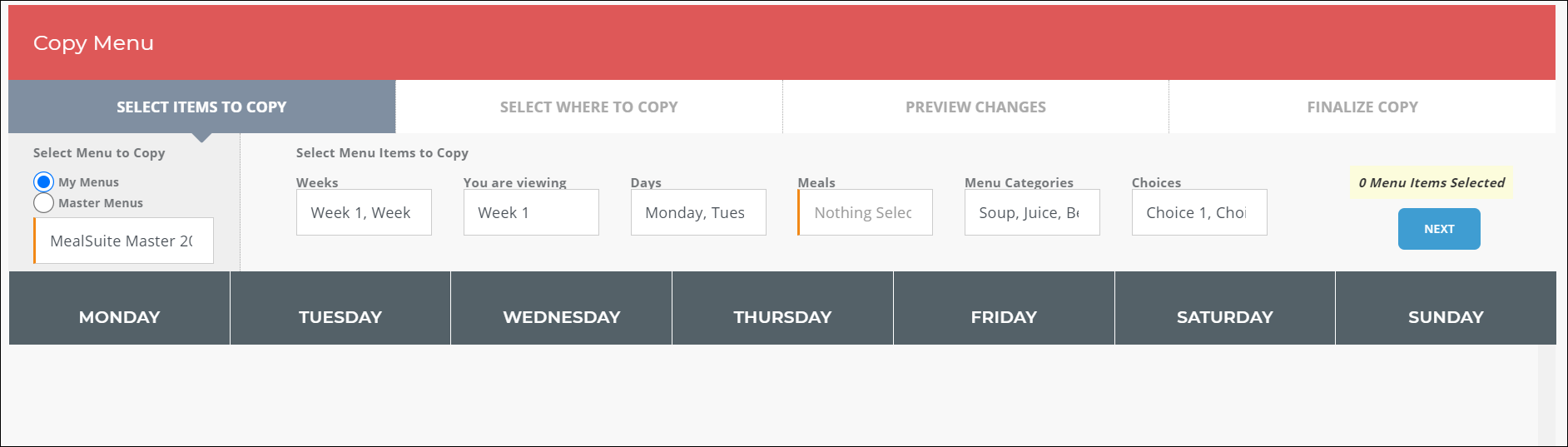Copying Menu Items to Another Menu – MealSuite