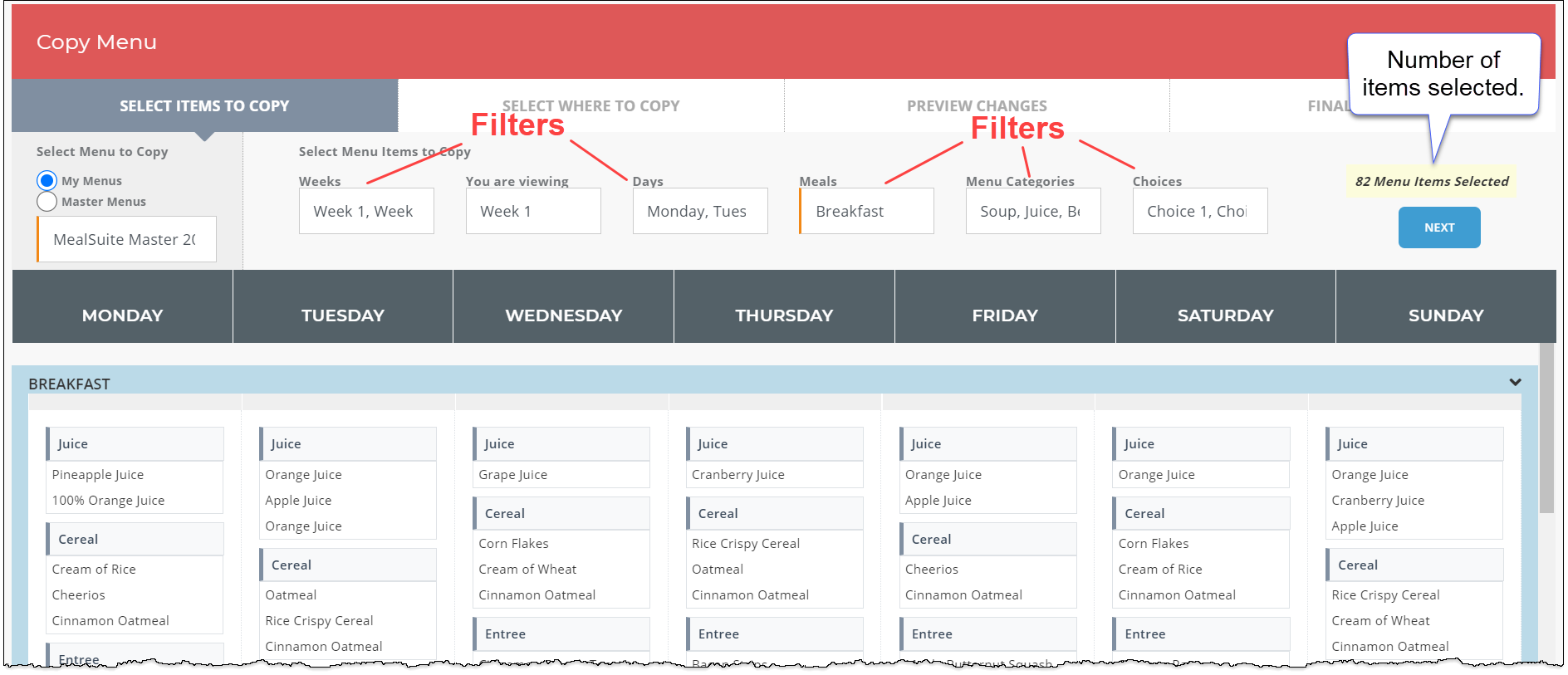 Copying Menu Items to Another Menu – MealSuite
