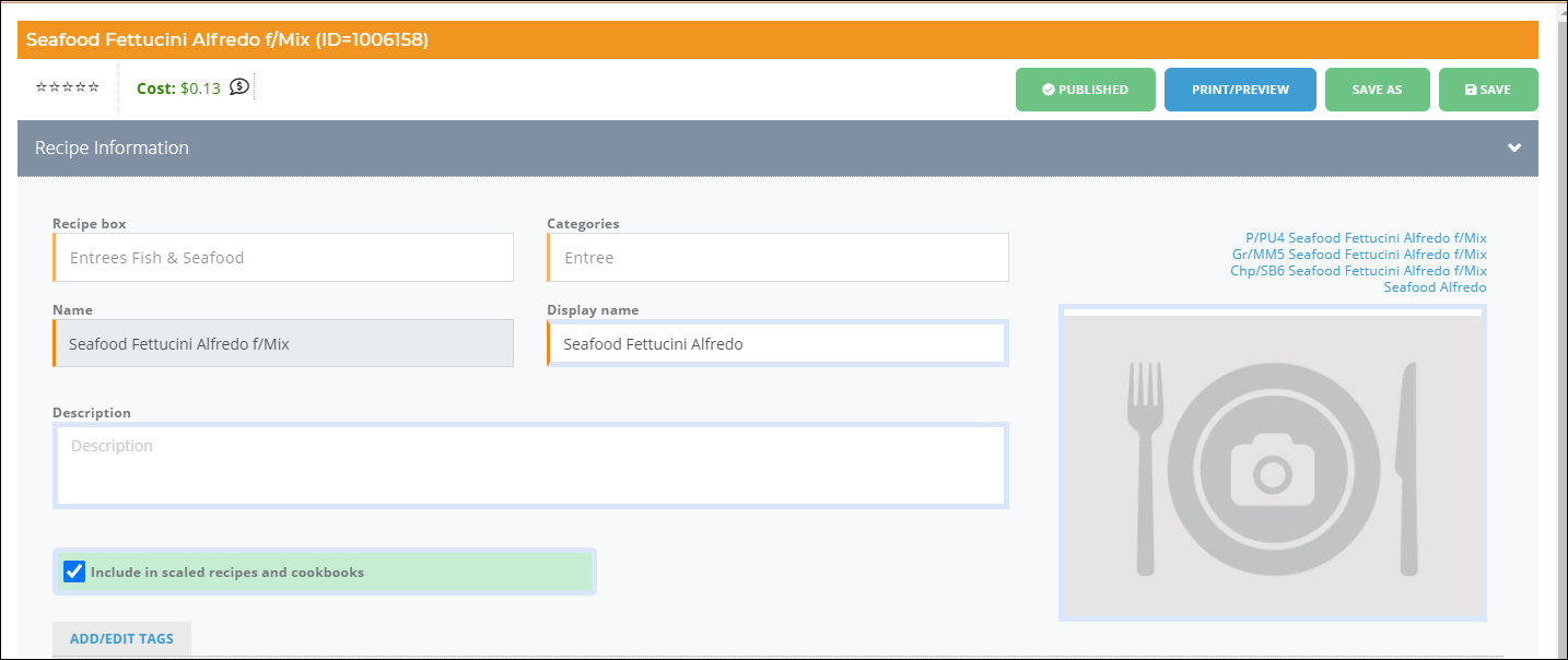 Printing a Single Recipe – MealSuite