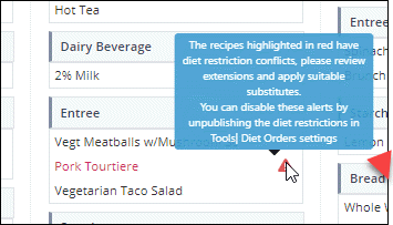 Viewing Offerings for Diet/Texture Types on WaaG View – MealSuite