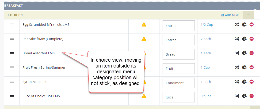 Sort Order in Menu Day View – MealSuite