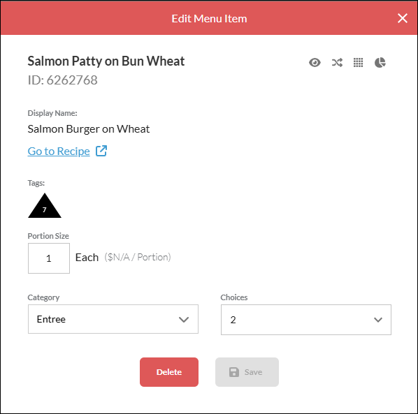 Choices for a Menu Item – MealSuite