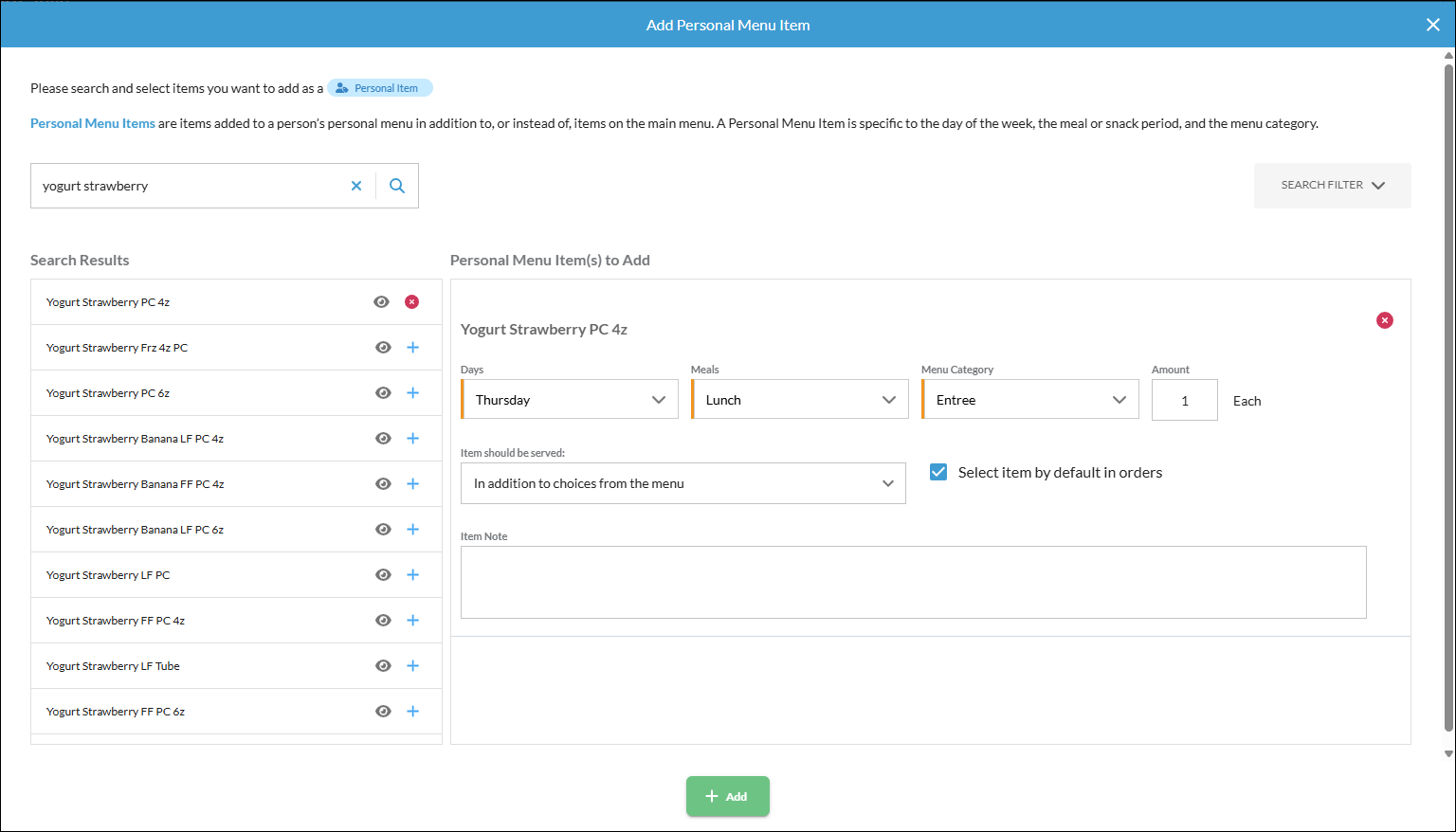Adding a Personal Menu Item – MealSuite