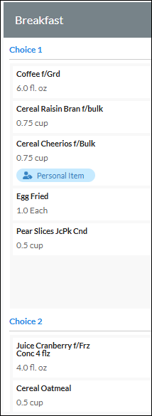 Opening a Personal Menu and Working in the Personal Menu Screen – MealSuite