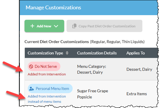 Opening a Personal Menu and Working in the Personal Menu Screen – MealSuite