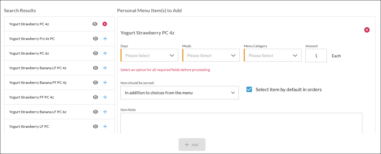 Adding a Personal Menu Item – MealSuite