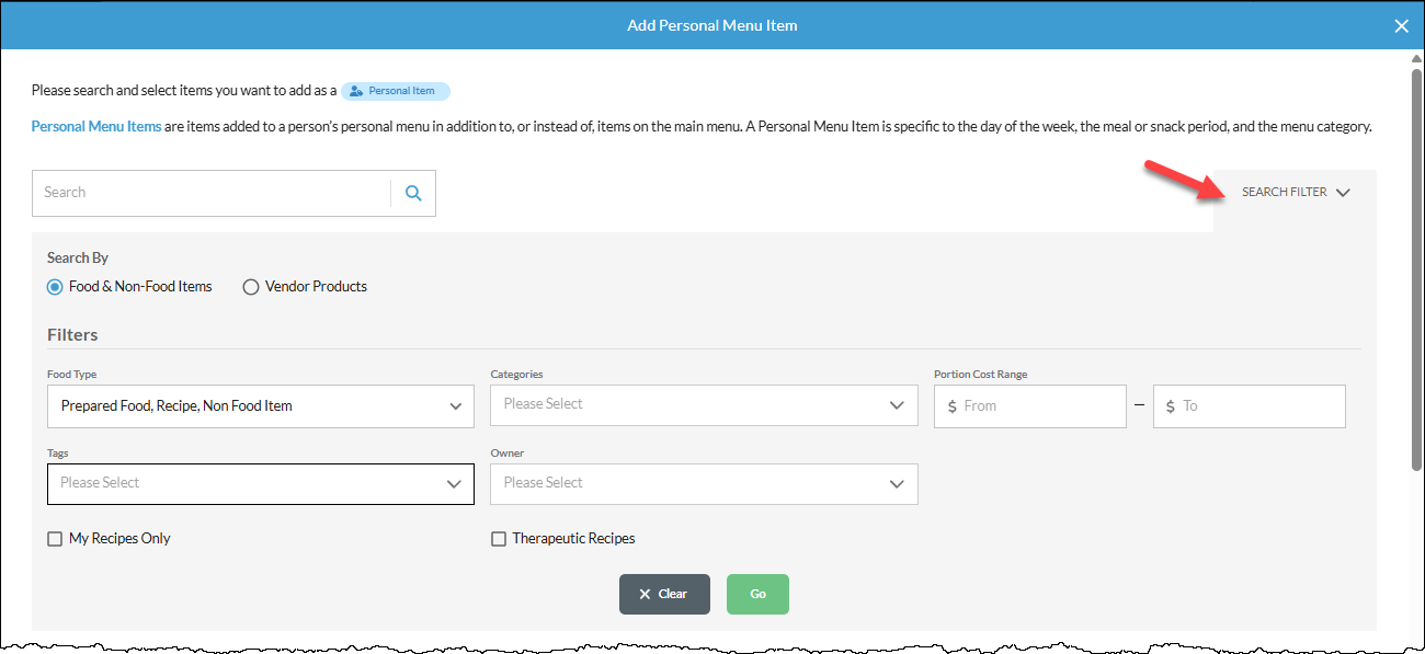 Adding a Personal Menu Item – MealSuite