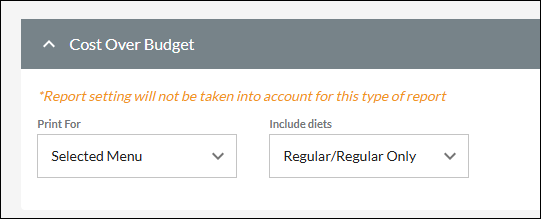 Cost Over Budget Report (Menus) – MealSuite