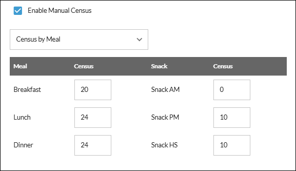 Configuring a Dining Area with a Manual Census – MealSuite