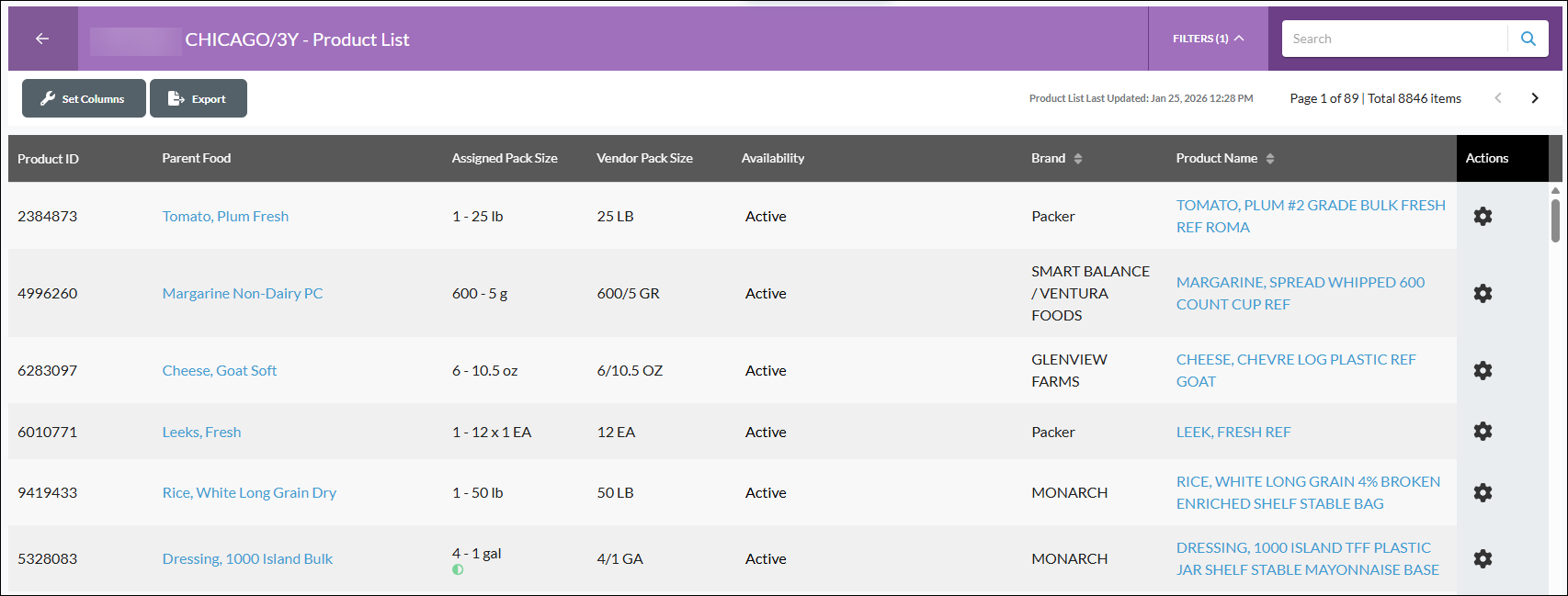 Working in a Vendor Product List – MealSuite