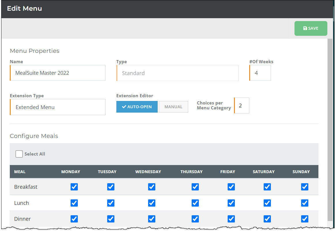 Editing Menu Properties – MealSuite