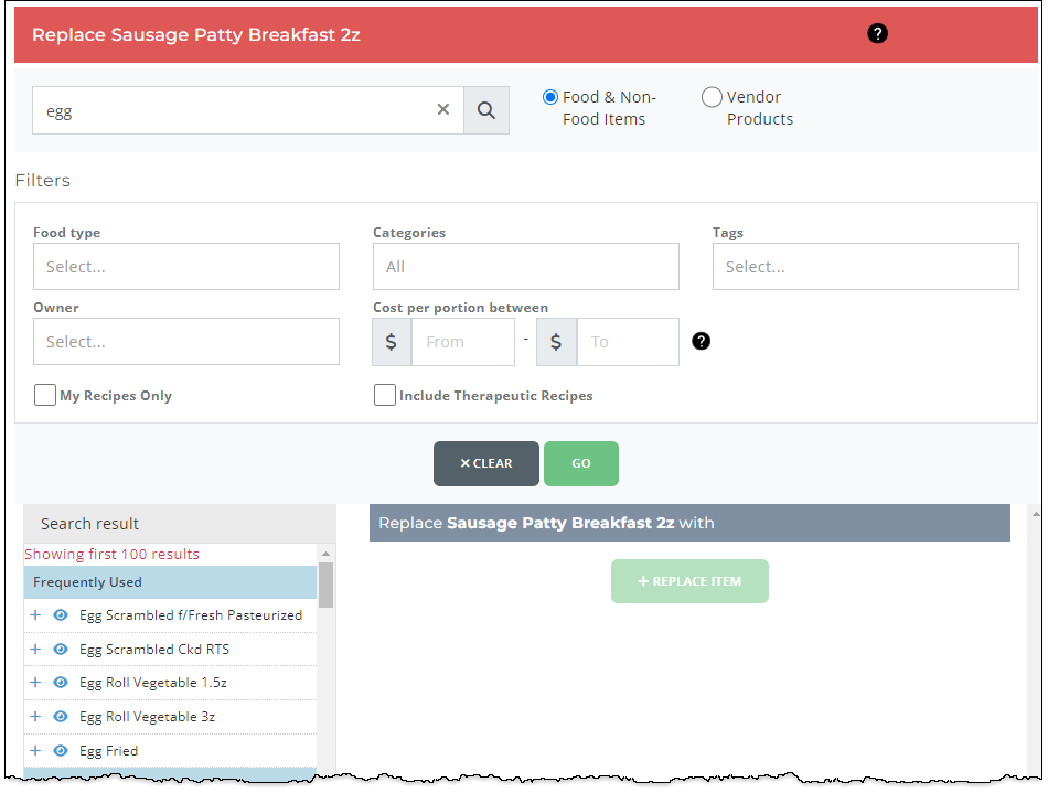 Replacing a Menu Item – MealSuite
